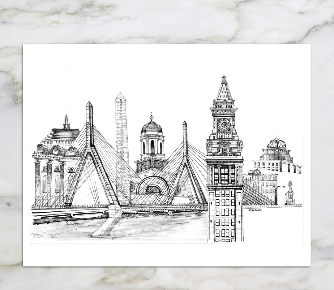 Boston Landmarks | Boston Drawing | Wall Art by Klorebel - Etsy