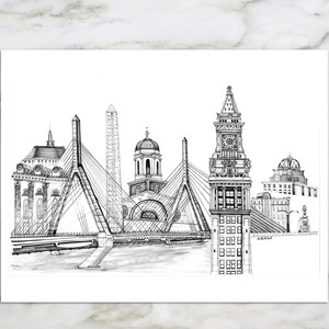 Boston Landmarks | Boston Drawing | Wall Art by Klorebel - Etsy