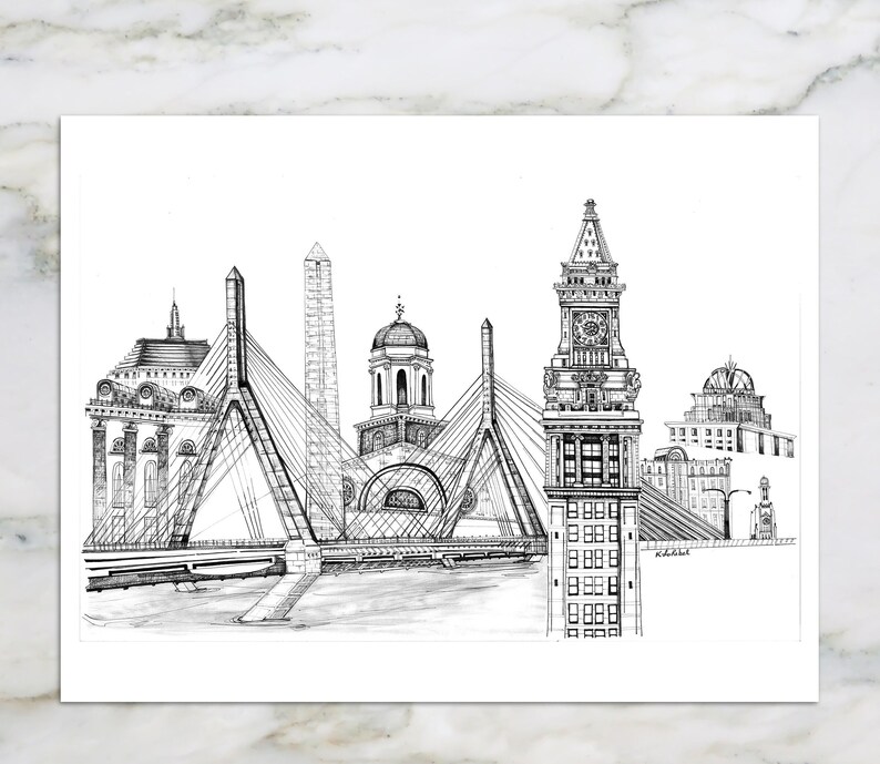 Boston Landmarks Boston Drawing Wall Art by Klorebel - Etsy