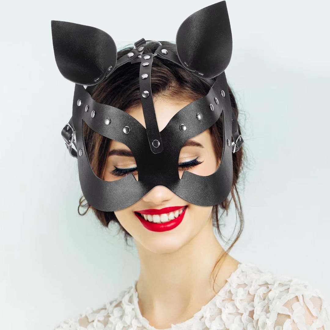 Cat Leather Mask Cosplay & Costume Essential Halloween Face Mask ...