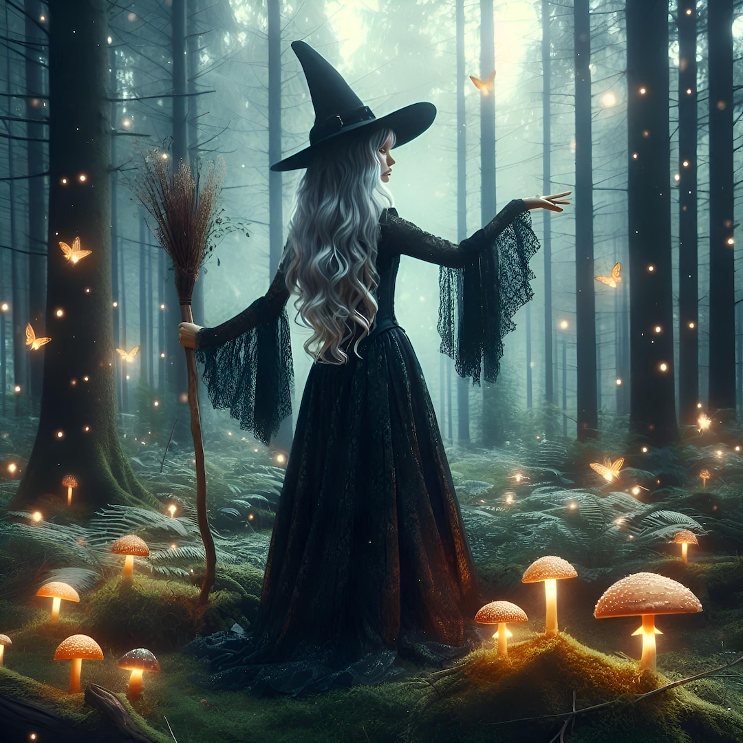 Enchanted Forest Witch Art Print, Halloween Home Decor, Witch Art ...