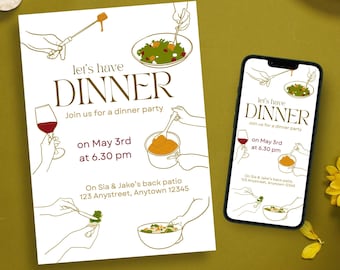Retro Editable Dinner Party Invitation Template | Digital Download ...