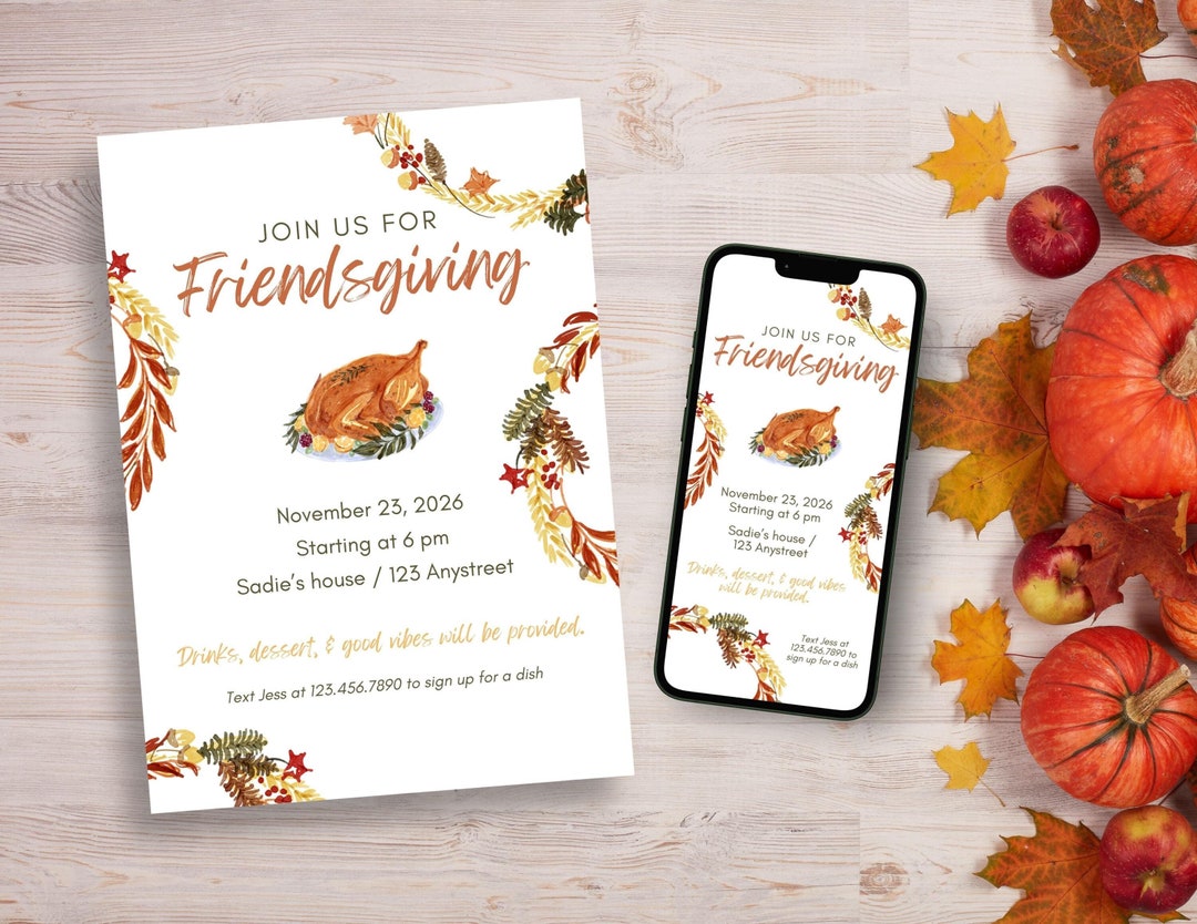 Watercolor Friendsgiving Invitation Template | Digital Download | Evite ...