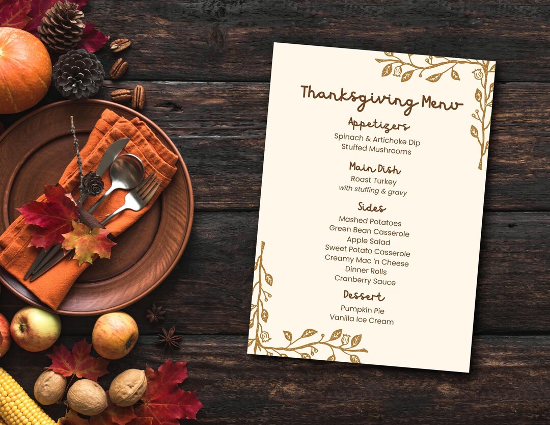 Linocut Editable Thanksgiving Menu Template | Digital Download | Menu ...