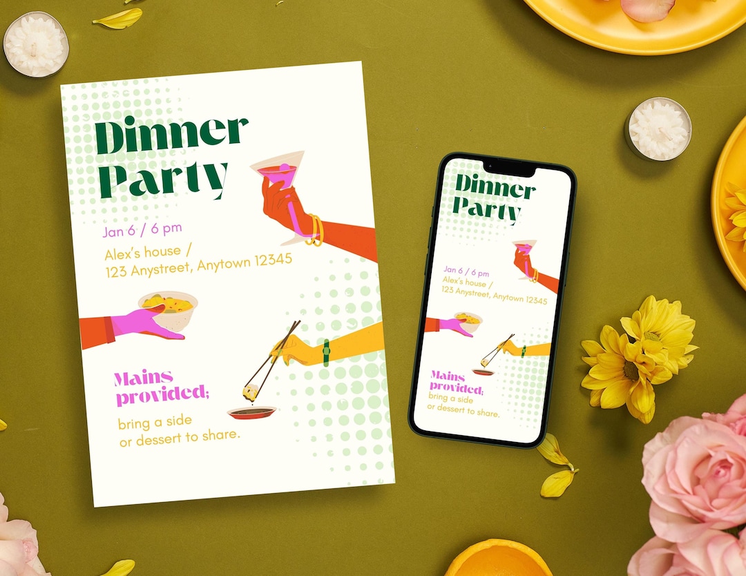Retro Editable Dinner Party Invitation Template | Digital Download ...