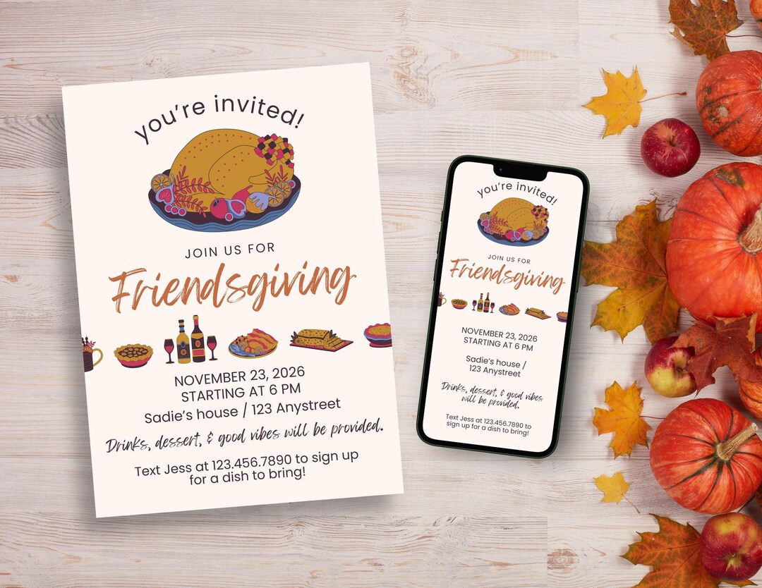 Pop of Color Friendsgiving Invitation Template | Digital Download ...