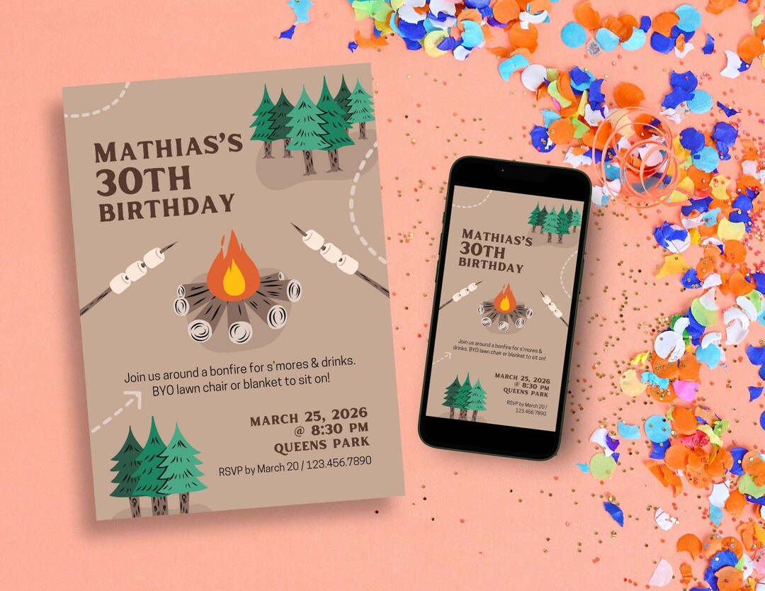 Campfire Editable Birthday Invitation Template | Digital Download ...