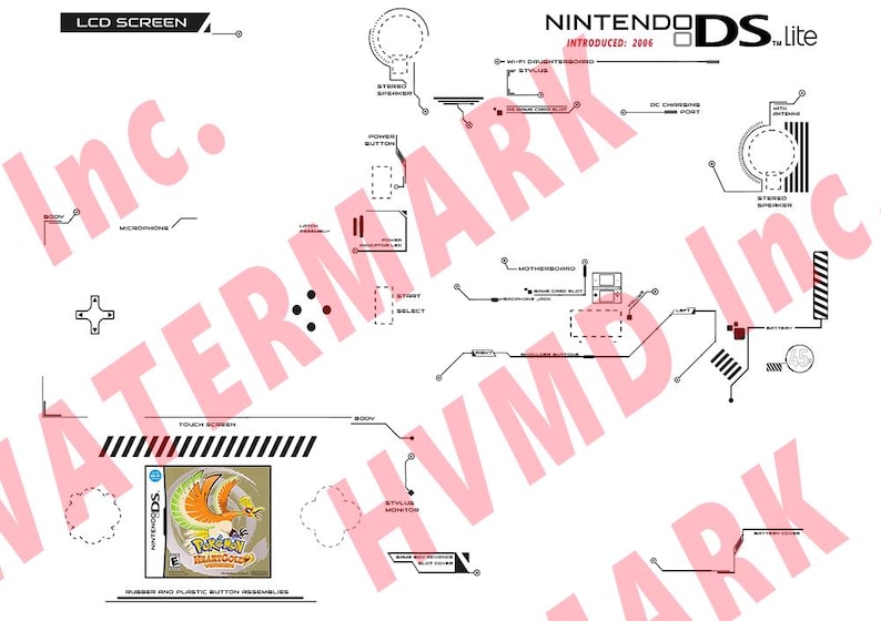 Nintendo DS Lite Template With 9 Games – Disassembled Console Layout ...
