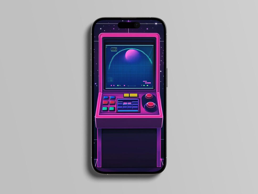 Retro Arcade Phone Wallpaper Neon Gaming Screensaver for iPhone ...