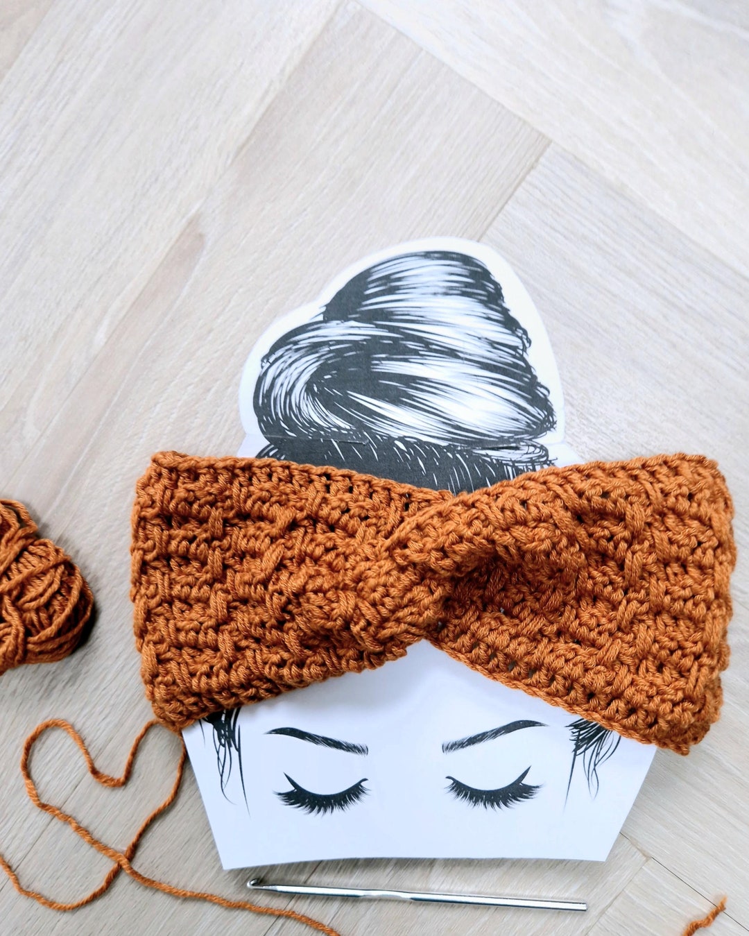 Super Cosy and Soft Ear Warmer / Messy Bun Textured Headband in Rust ...