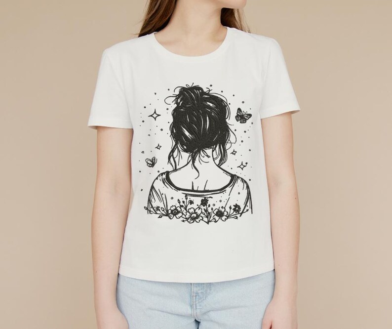 Messy Bun Embroidery Design, Gigi Life, Girl Embroidery, Mothers Day ...