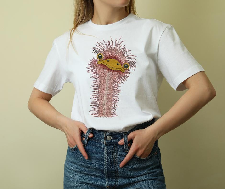 Ostrich Embroidery Design, Bird Embroidery, Cute Ostrich Embroidery ...