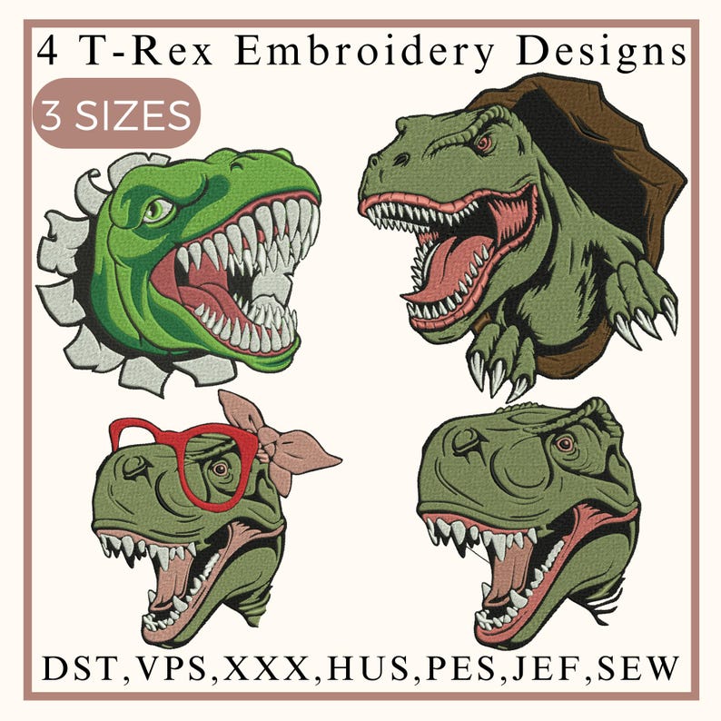 T-rex Embroidery Design, Dinosaur Embroidery, Cute Little T-rex ...
