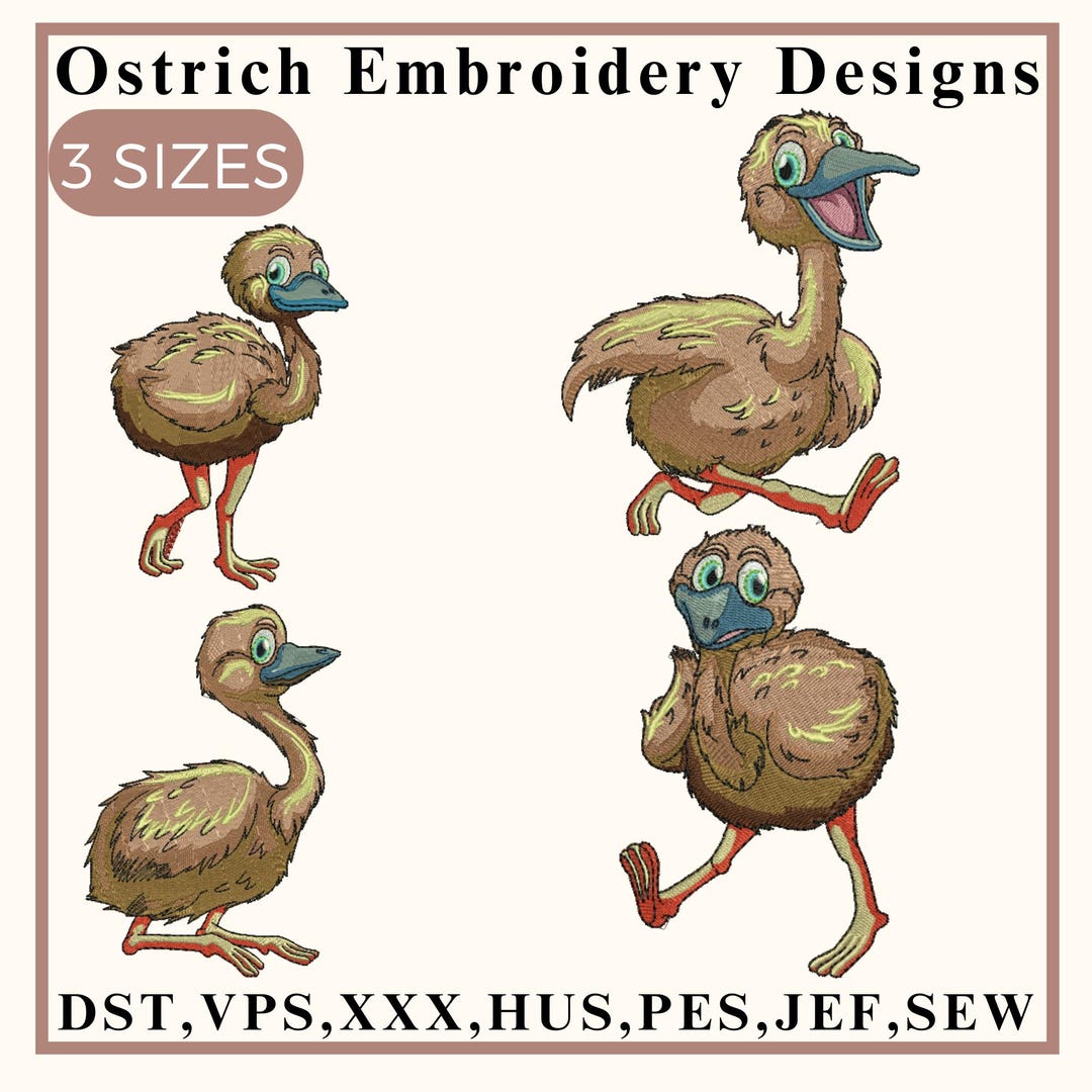 Ostrich Embroidery Design, Baby Ostrich Embroidery, Bird Embroidery ...