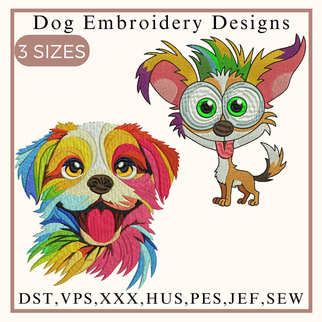 Dog Embroidery Design, Colorful Dog Embroidery, Puppy Embroidery, Heart ...