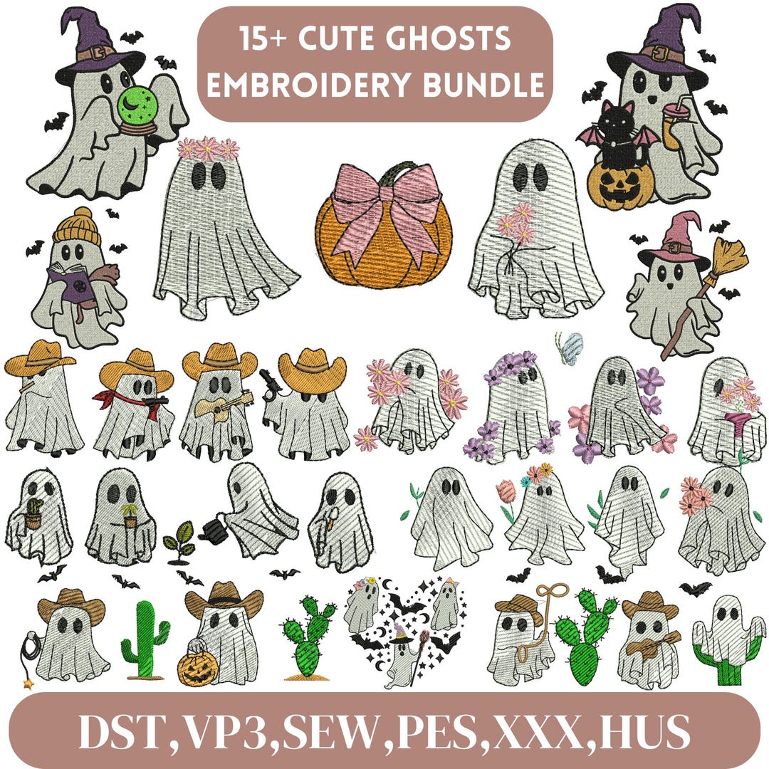Ghost Embroidery Design, Halloween Ghost Embroidery, Spooky Embroidery ...