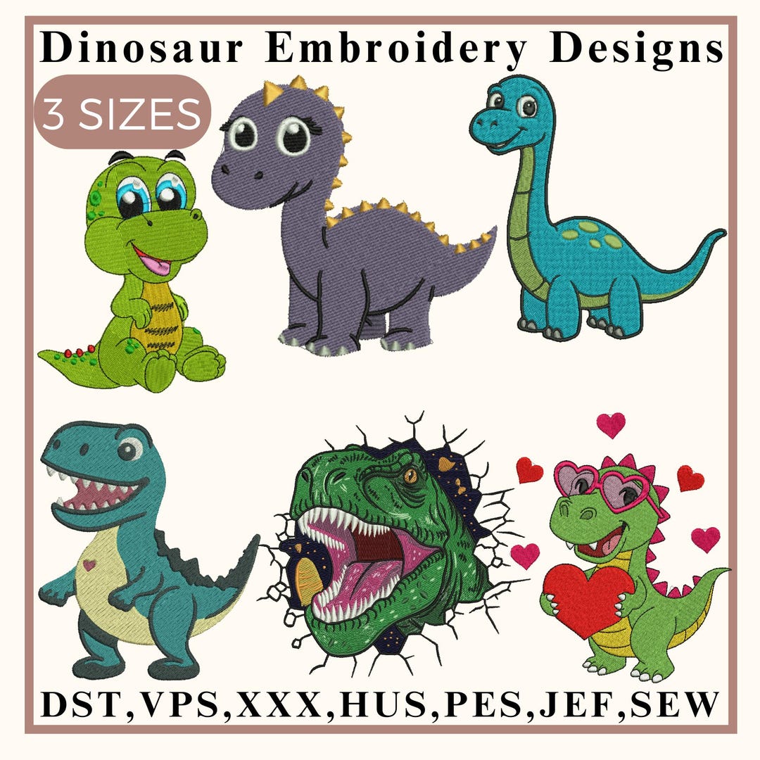 Dinosaur Embroidery Design, Baby Dinosaur Embroidery, Cute Dinosaur ...