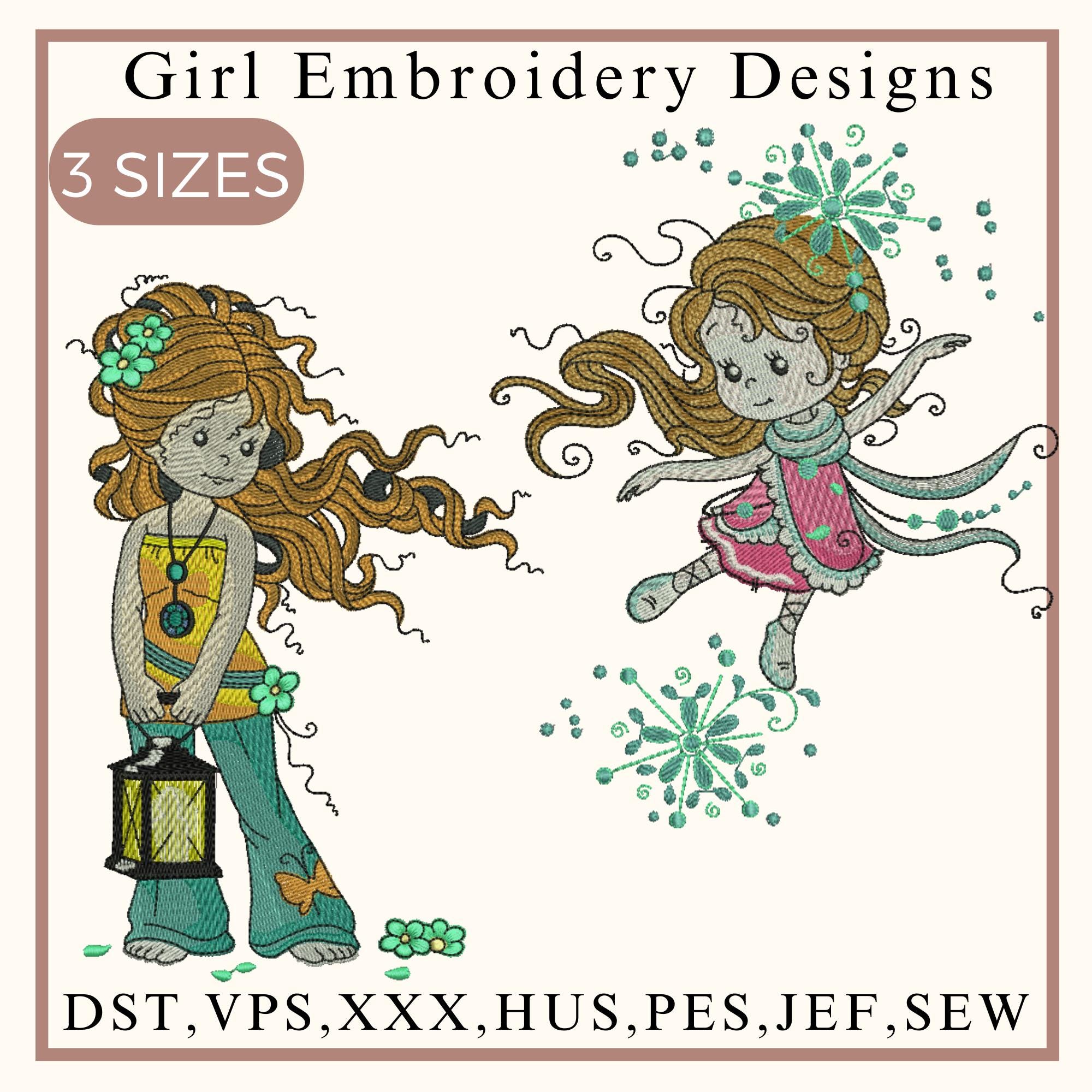 Girls Embroidery Design, Cute Girl Embroidery, Swirly Tricot Girl ...