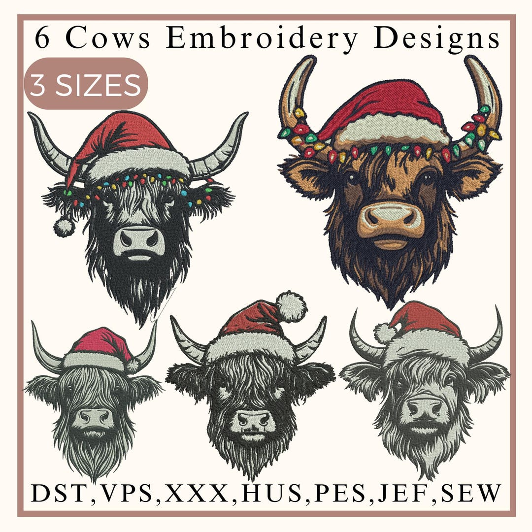 Cow Embroidery Design, Baby Highland Cow Embroidery, Christmas Cow ...
