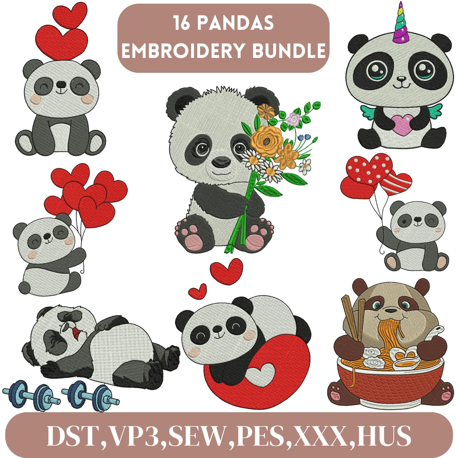 Panda Embroidery Design, Cute Sleepy Panda Embroidery, Baby Bear ...