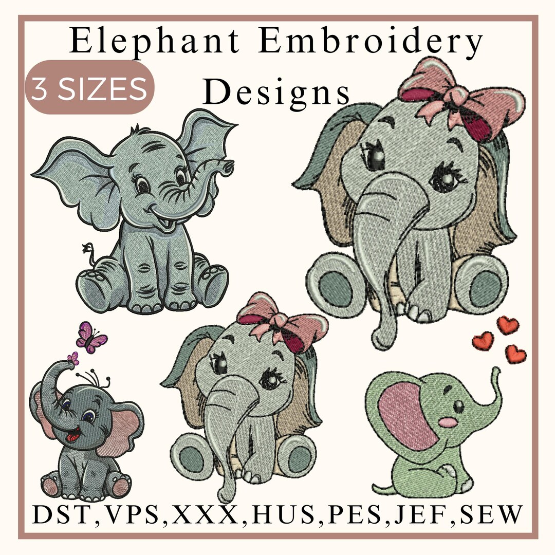 Elephant Embroidery Design, Baby Elephant Embroidery, Cute Elephant ...
