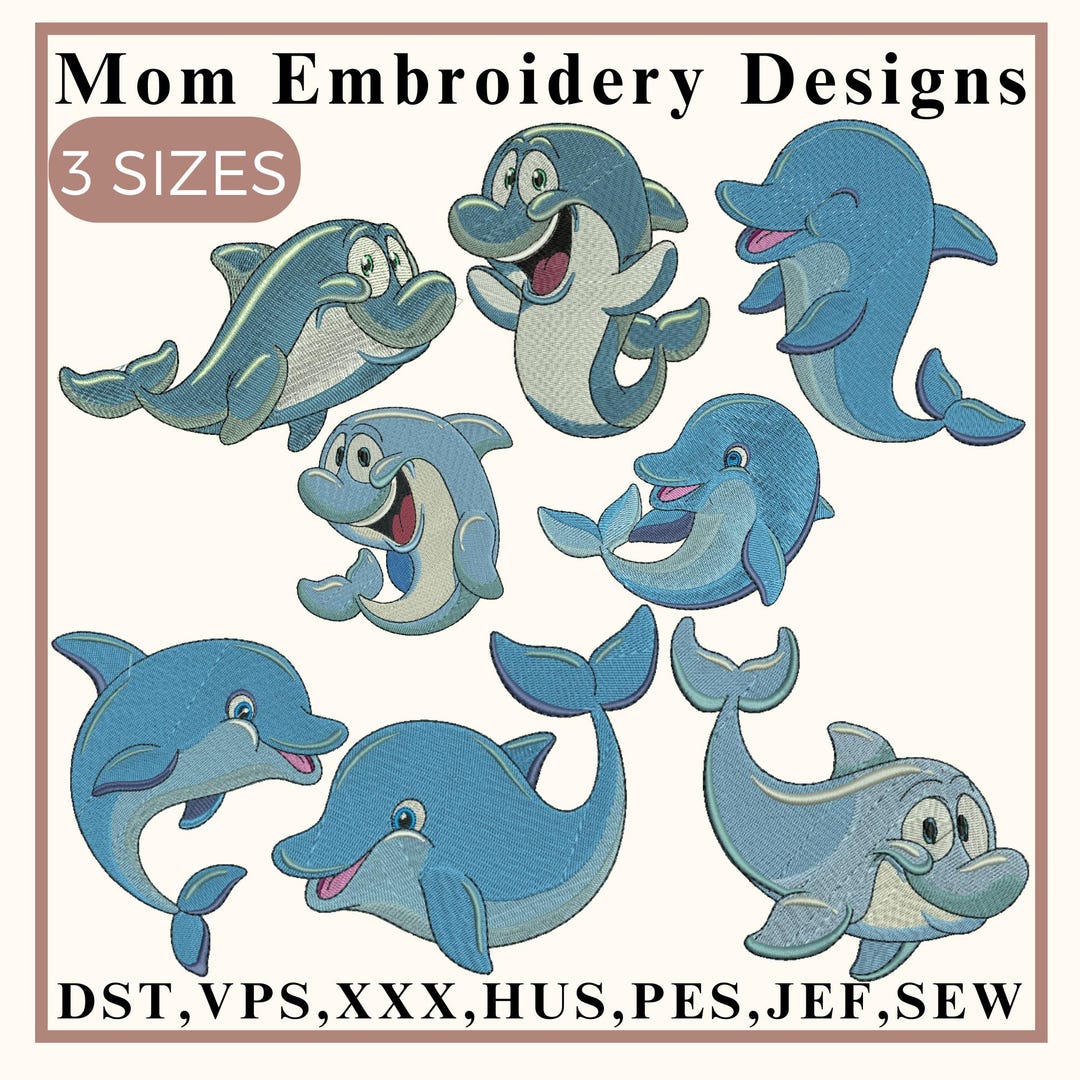 Dolphin Embroidery Design, Dolphin Family Embroidery, Dolphin Mini ...