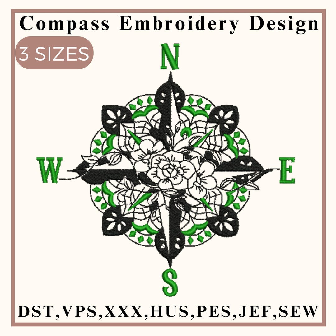 Compass Embroidery Design, Nautical Compass, Mini Compass Embroidery ...