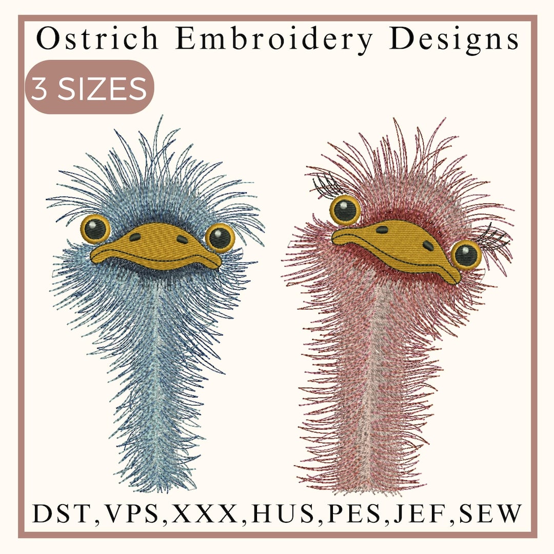 Ostrich Embroidery Design, Bird Embroidery, Cute Ostrich Embroidery ...