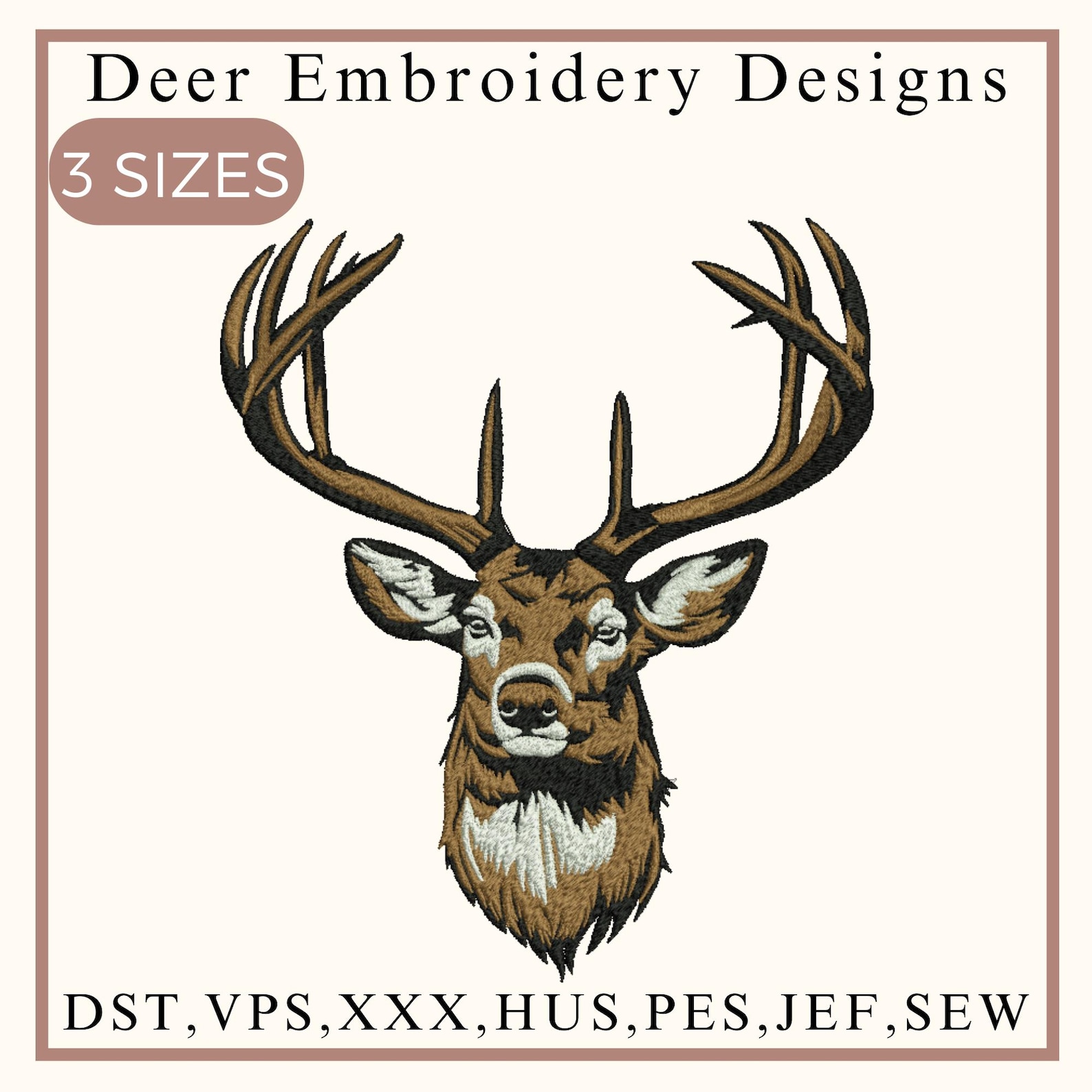 Deer Embroidery Design, Buck Head Embroidery, Christmas Deer Embroidery ...