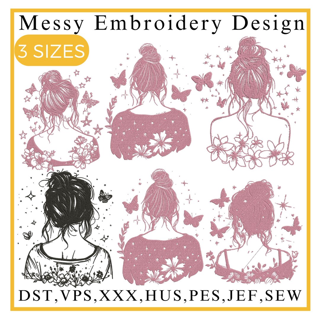 Messy Bun Embroidery Design, Gigi Life, Girl Embroidery, Mothers Day ...