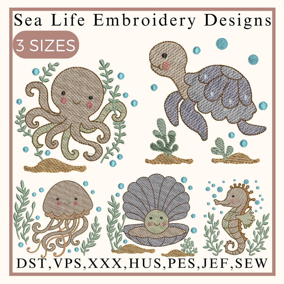 Sea Life Embroidery , Seahorse Embroidery, Starfish Embroidery, Turtle ...