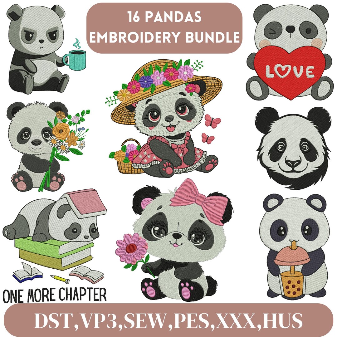 Panda Embroidery Design, Cute Sleepy Panda Embroidery, Baby Bear ...