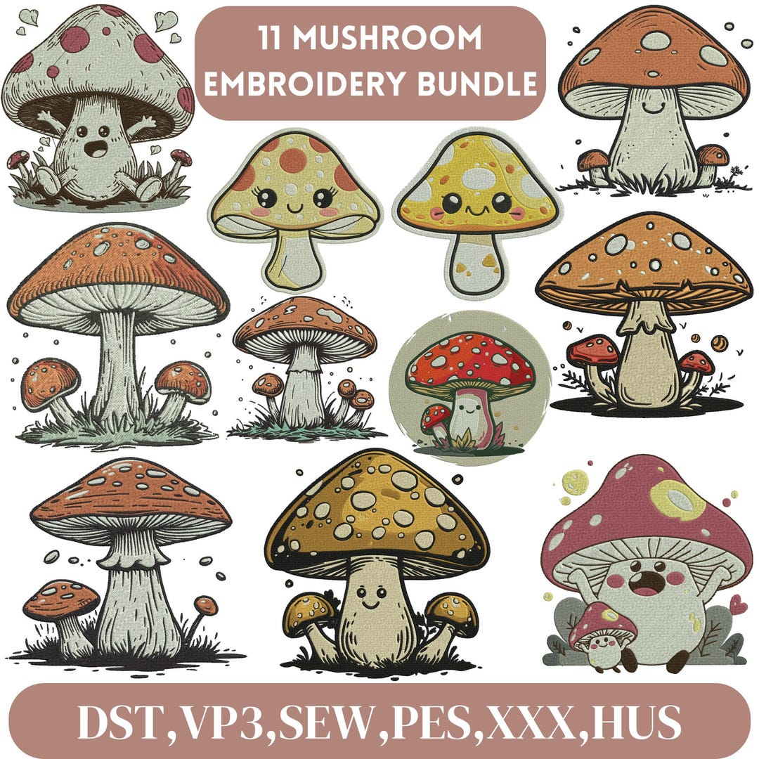 Mushroom Embroidery Design, Forest Style Embroidery Design, Forest ...