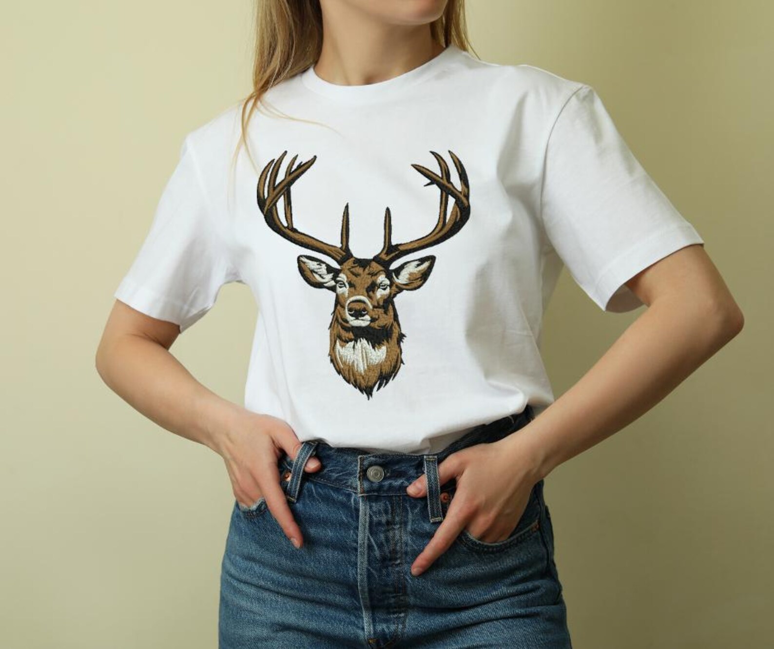 Deer Embroidery Design, Buck Head Embroidery, Christmas Deer Embroidery ...