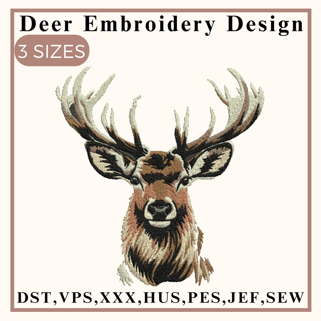Deer Embroidery Design, Buck Head Embroidery, Christmas Deer Embroidery ...