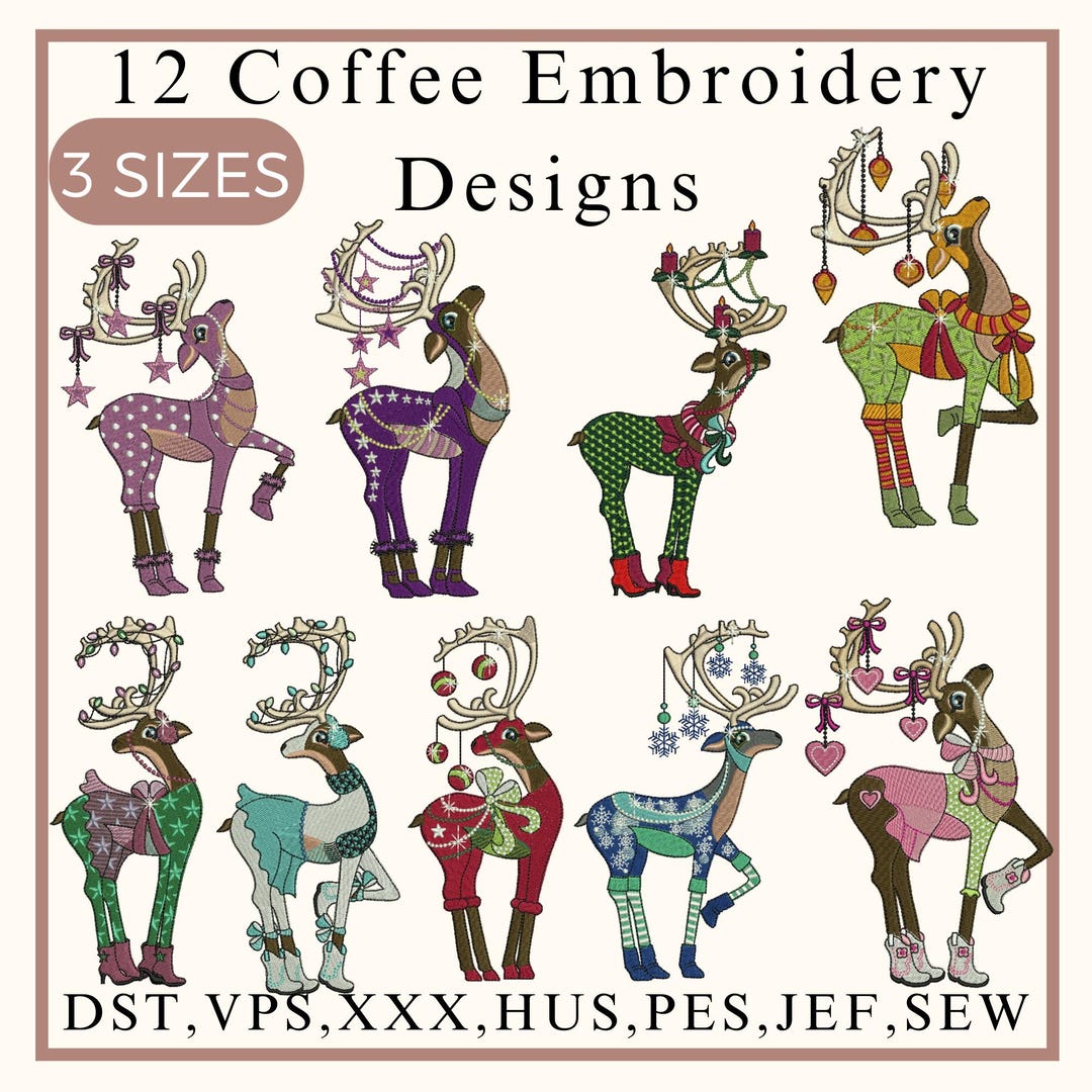 Reindeer Embroidery Design, Christmas Reindeer Embroidery, Reindeer and ...