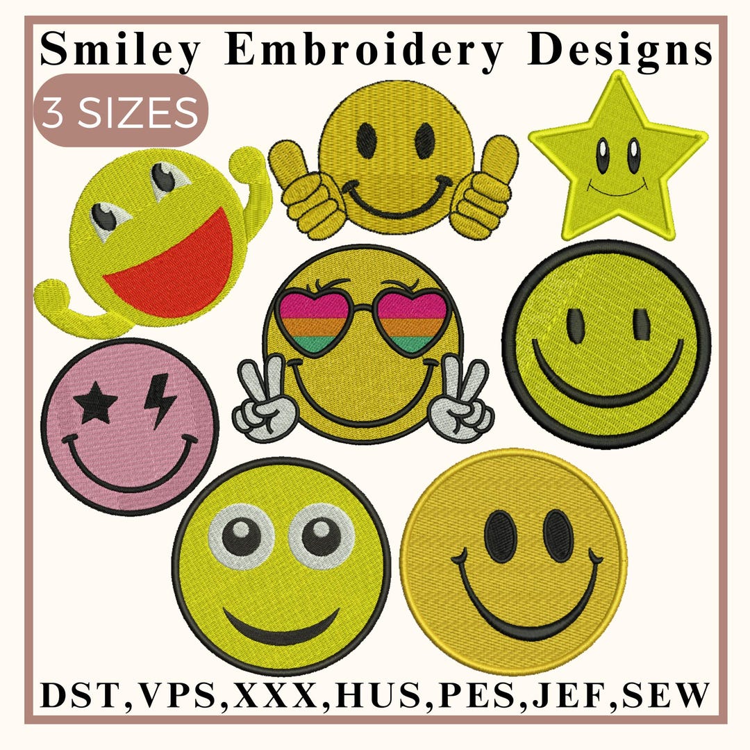 Smiley Embroidery Design, Emoji Embroidery Design, Emoji Faces Embroidery, Emoji Smiley ...