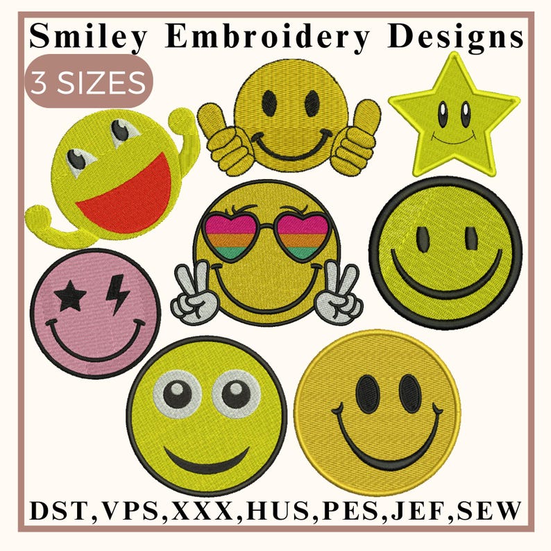 Smiley Embroidery Design, Emoji Embroidery Design, Emoji Faces ...