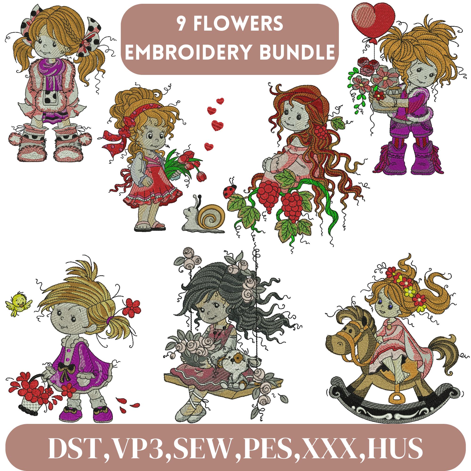 Girls Embroidery Design, Cute Girl Embroidery, Swirly Tricot Girl ...