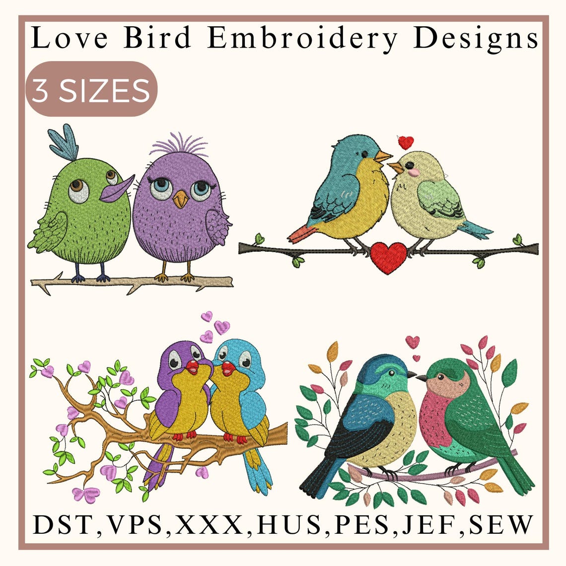 Love Birds Embroidery Design, Bird Embroidery, Love Embroidery, Couple ...