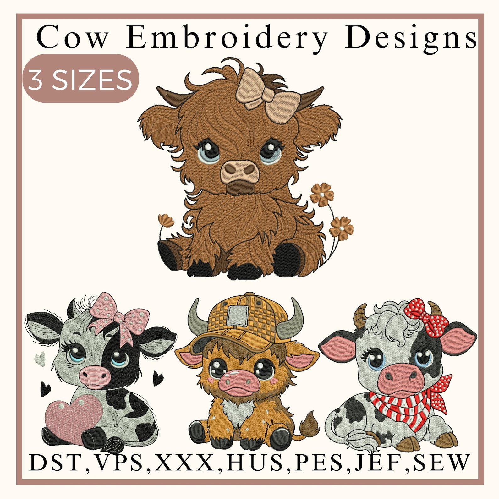 Cow Embroidery Design, Baby Highland Cow Embroidery, Highland Heifer ...