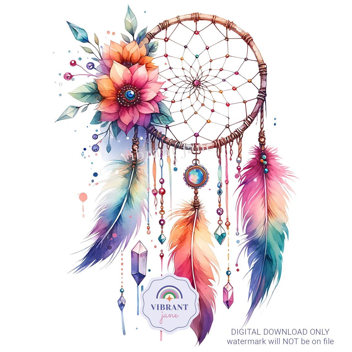 Flower Dream Catcher Clipart Tshirt Sublimation Design, Digital ...