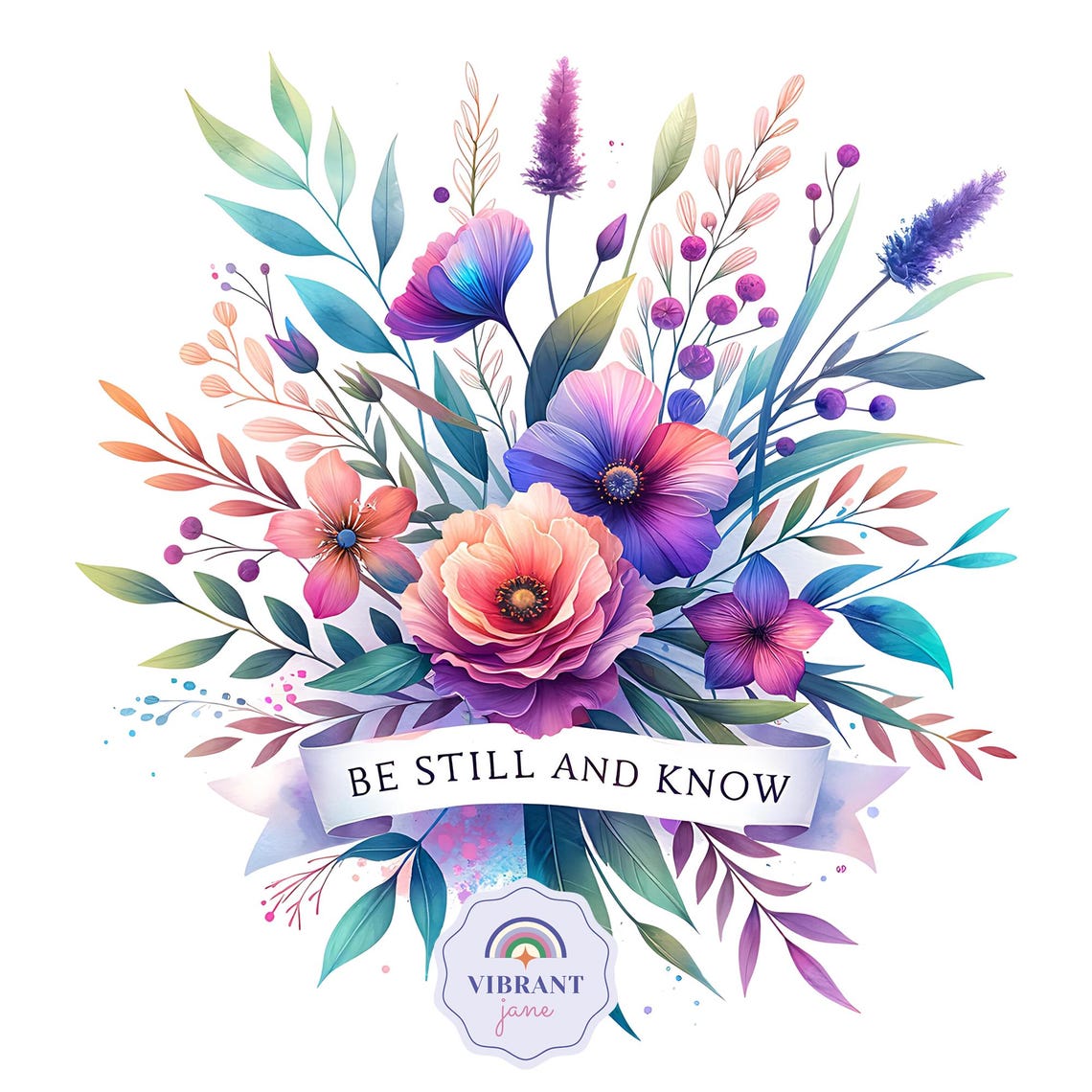 Christian Be Still and Know, Watercolor Flowers Clipart Tshirt ...