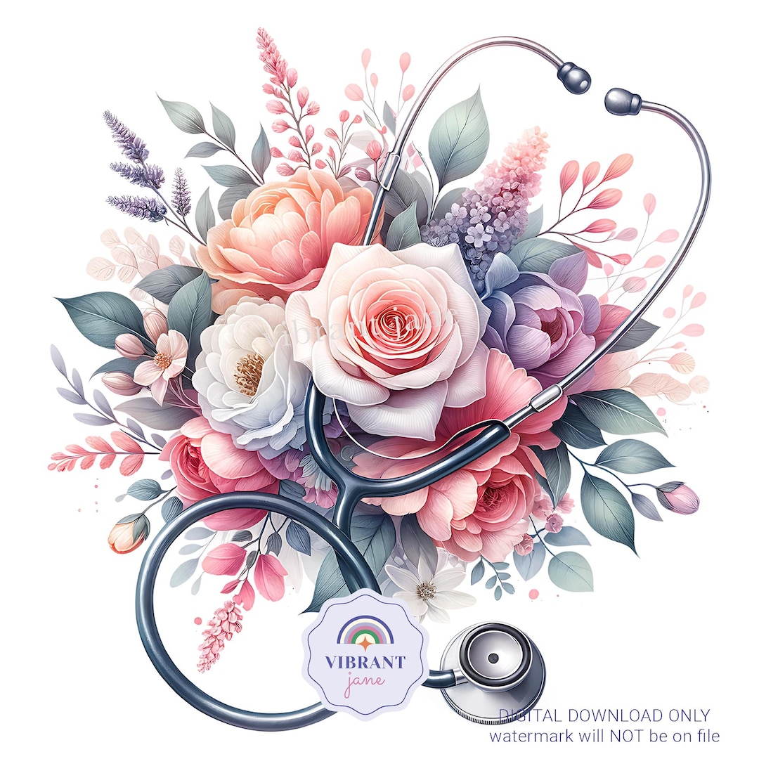 Nurse Floral Stethoscope Clipart Tshirt Sublimation Design, Digital ...