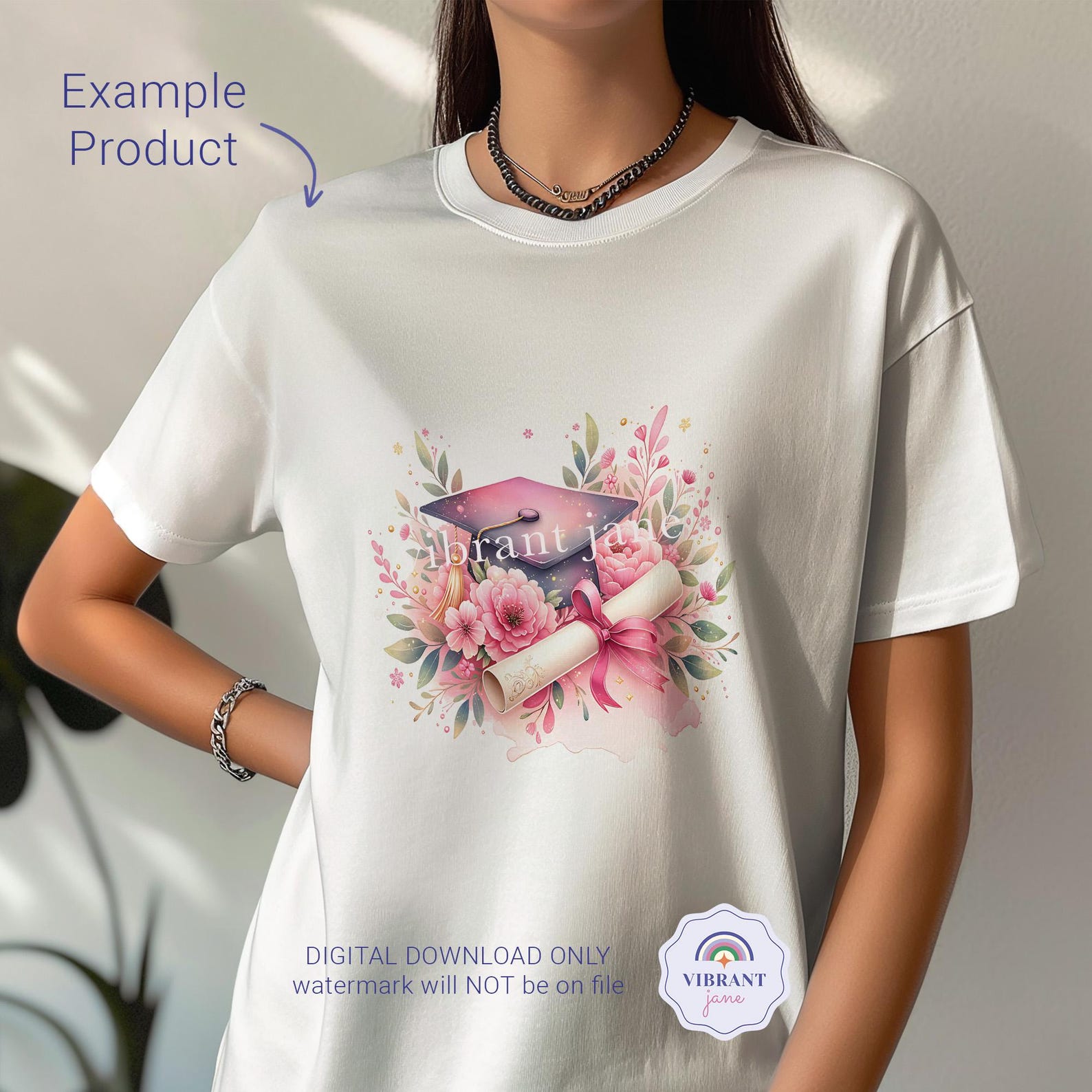 Graduation Cap and Diploma, Pink Watercolor Flowers Clipart Tshirt ...