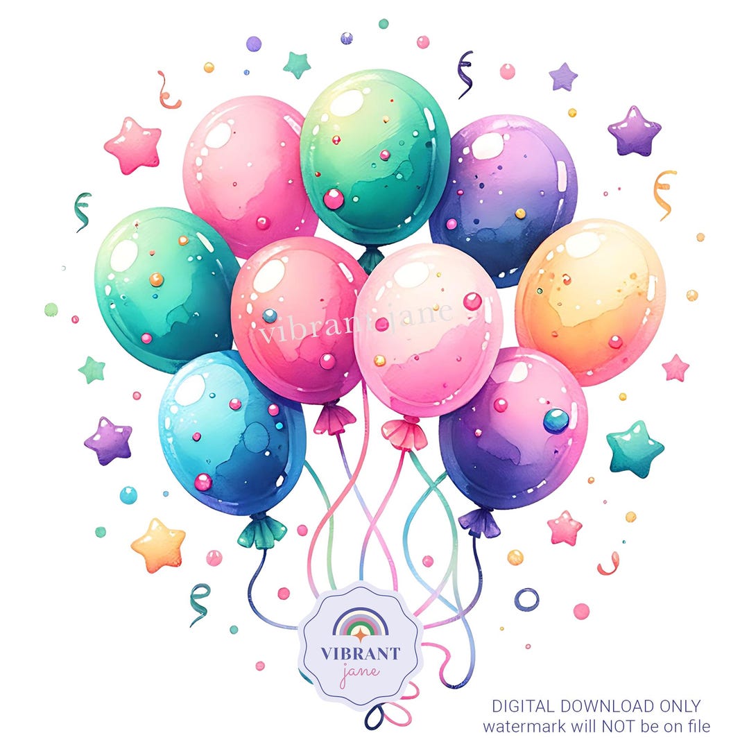 Watercolor Birthday Balloons Clipart Tshirt Sublimation Design, Digital ...