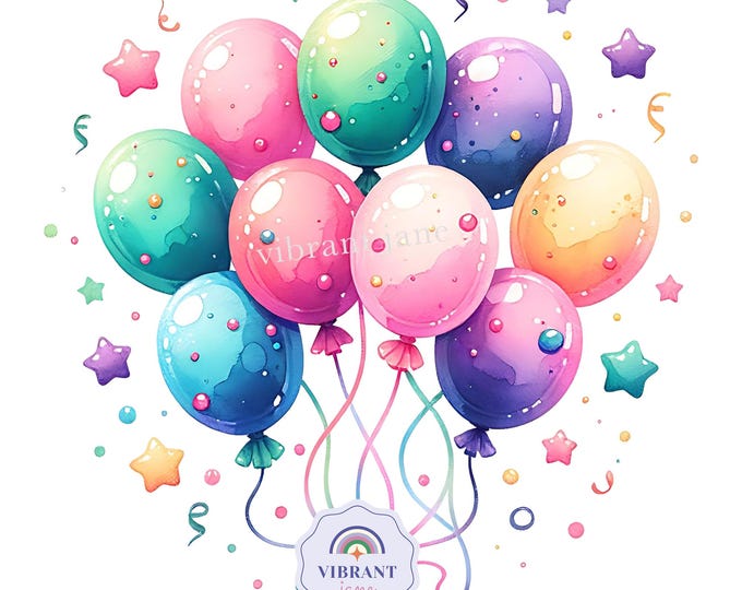 Watercolor Birthday Balloons Clipart Tshirt Sublimation Design, Digital ...
