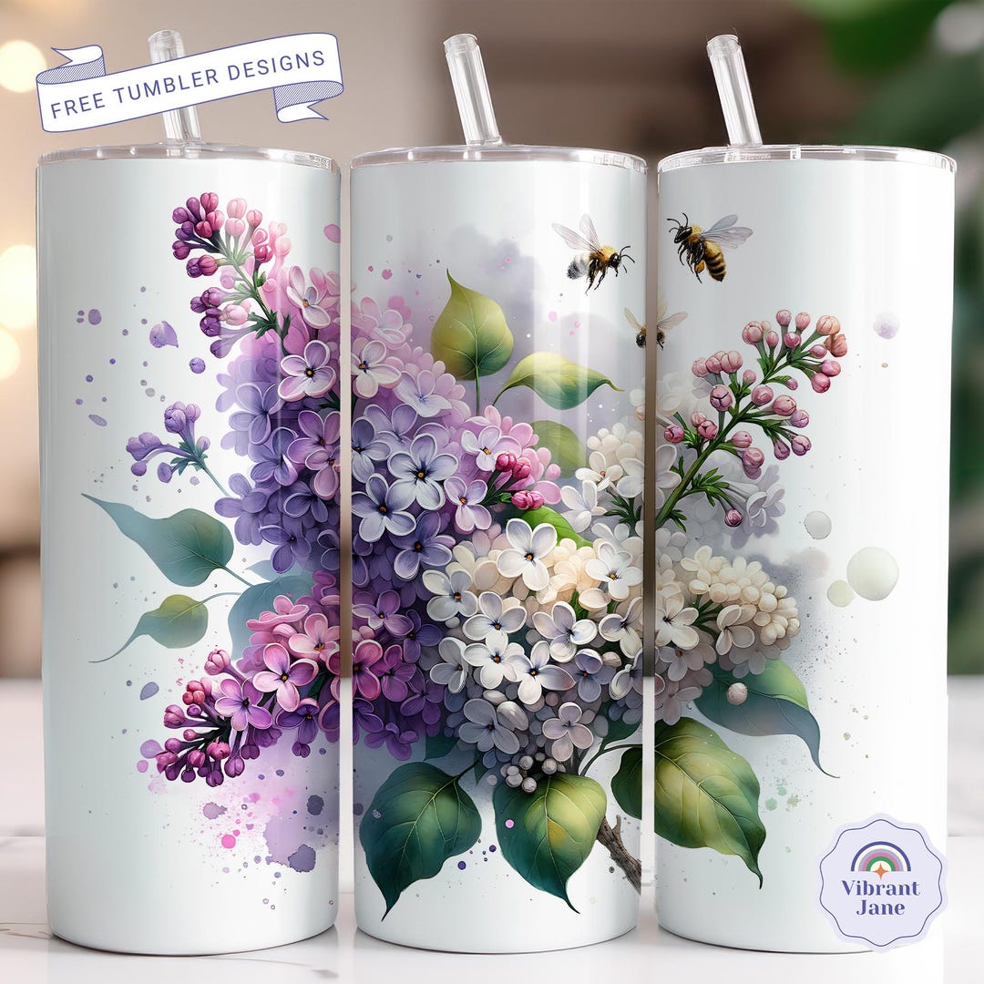 Purple Lilac Flowers 20oz Skinny Tumbler Wrap PNG Sublimation Design ...
