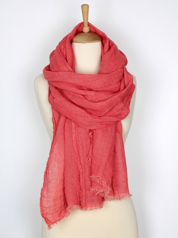 Buy Coral Linen Scarf for Women Lightweight Linen Summer Shawl Washed Linen Wrap Oversized Long Linen Scarf Teacher Gift Gift for Her Online in India Etsy