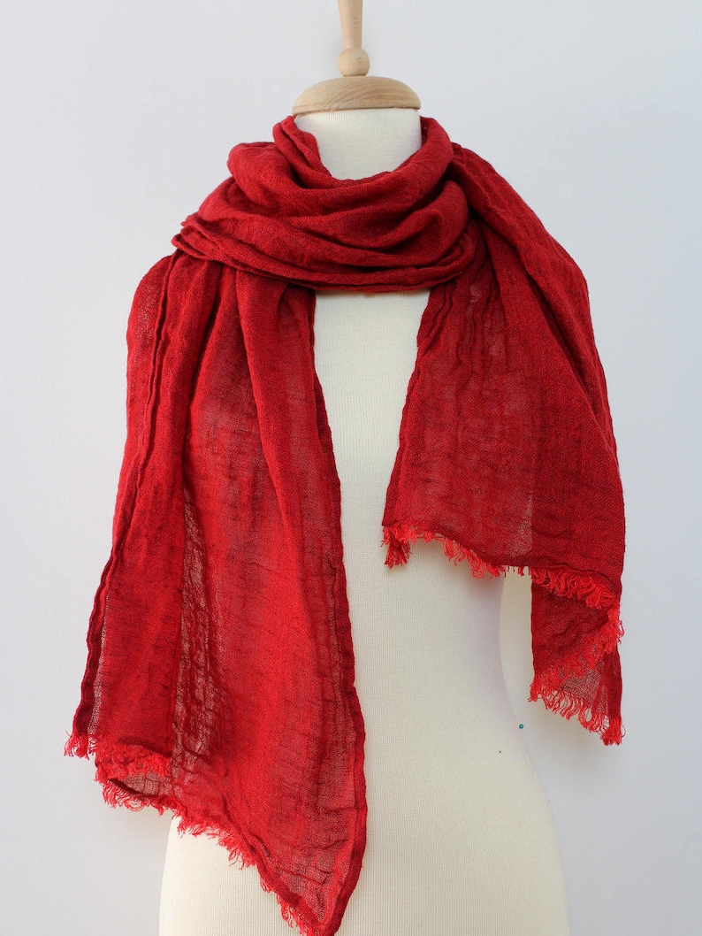 Dark Red Linen Scarf Carmine Red Men's Scarf 100% - Etsy